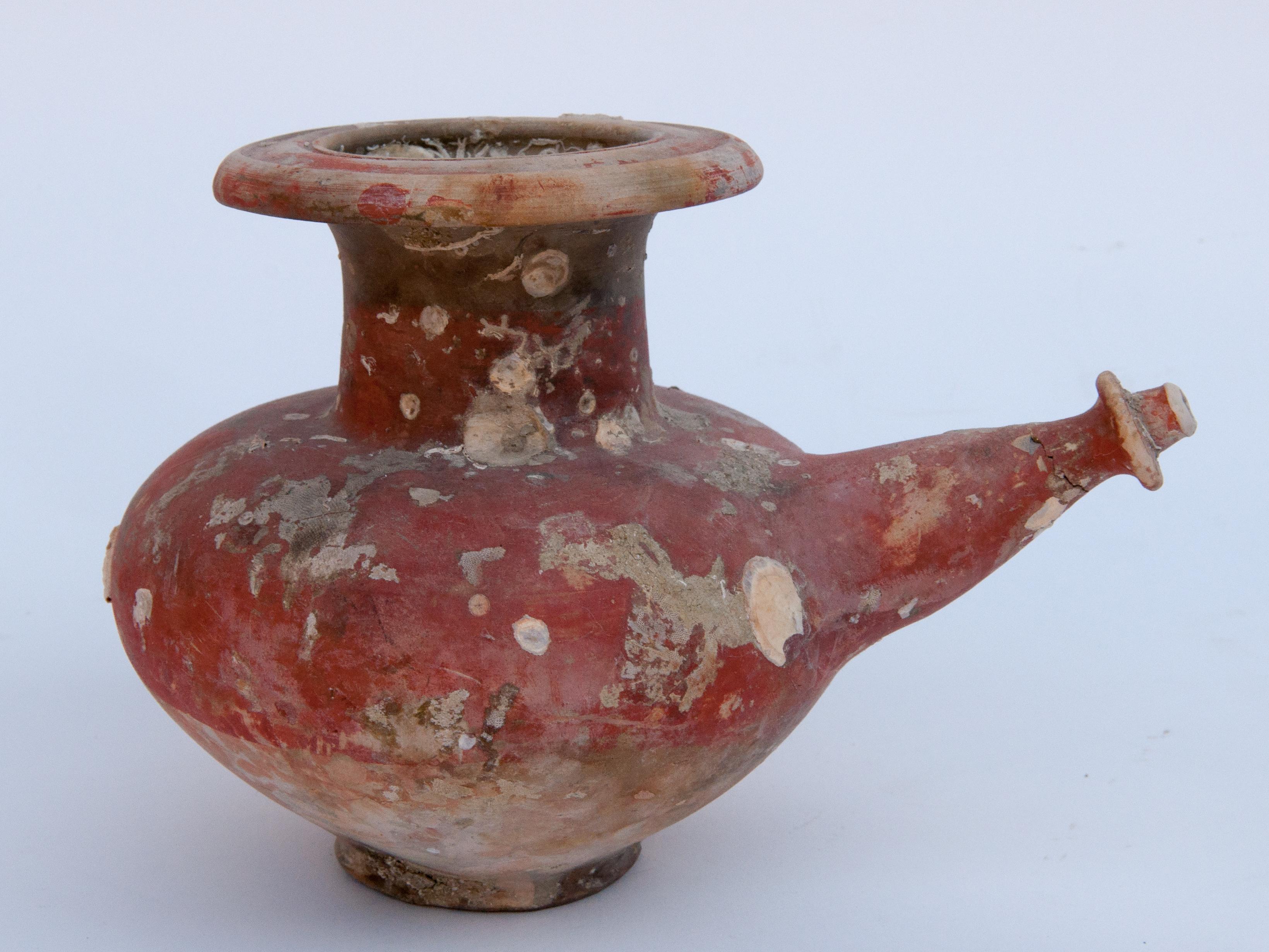 Ritual Ceramic Pot or Kendi, Red Coloration, Sawankhalok Thailand, 15th ...