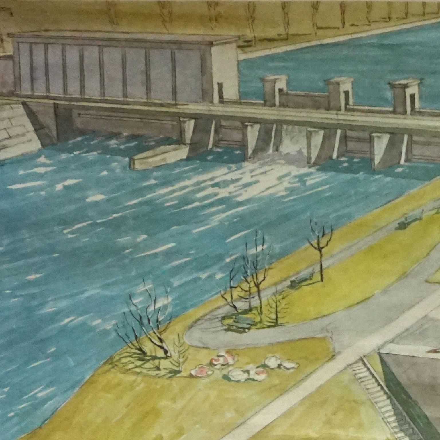 River Lock Maritime Decoration Cottagecore Mural Vintage Rollable Wall ...