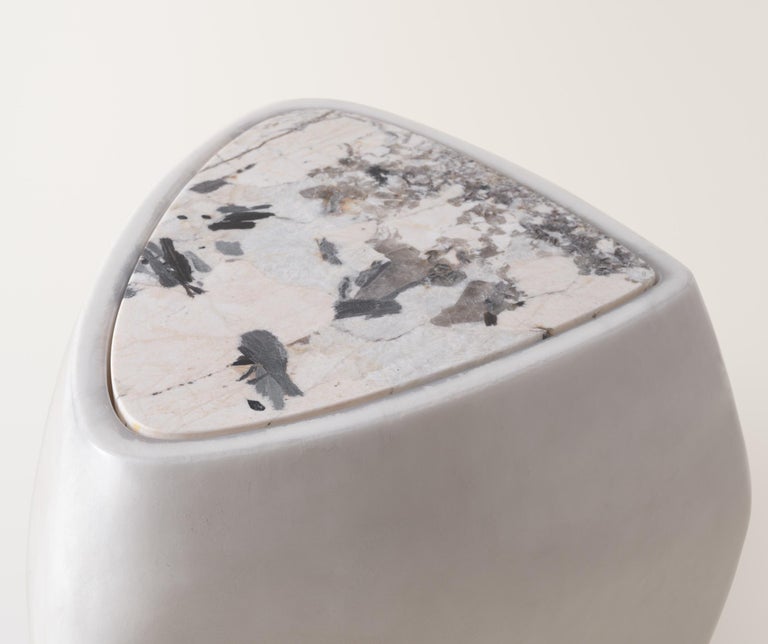 River Side Table in Cream with Calacatta Viola Marble For Sale at 1stDibs