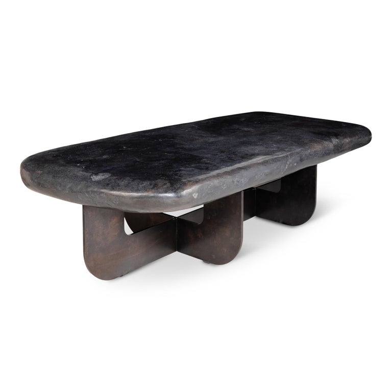 River Stone Coffee Table Ebony Patina Base For Sale at 1stDibs