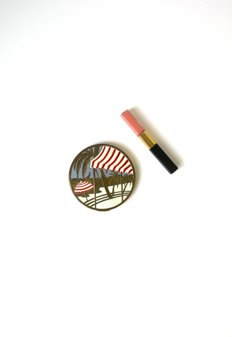 Riviera Beach Scene Mirror Compact, circa 1950s For Sale at 1stDibs