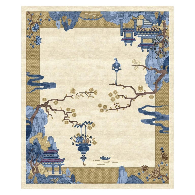 Chinoiserie Rug Hand Knotted Wool Silk - Riverhouse Celeste Silky ...