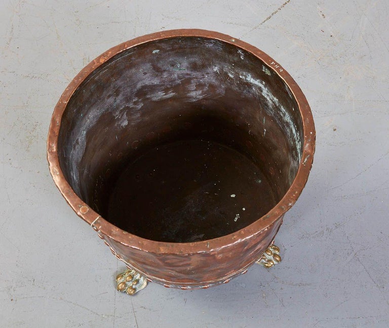 Riveted Copper Log Bin with Brass Paw Feet For Sale at 1stDibs