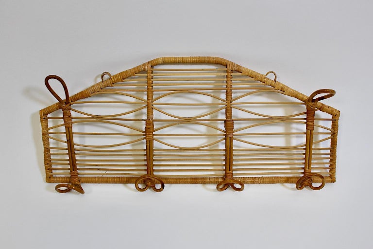 Riviera Style Organic Vintage Rattan Coat Rack with Five Hooks 1960s ...