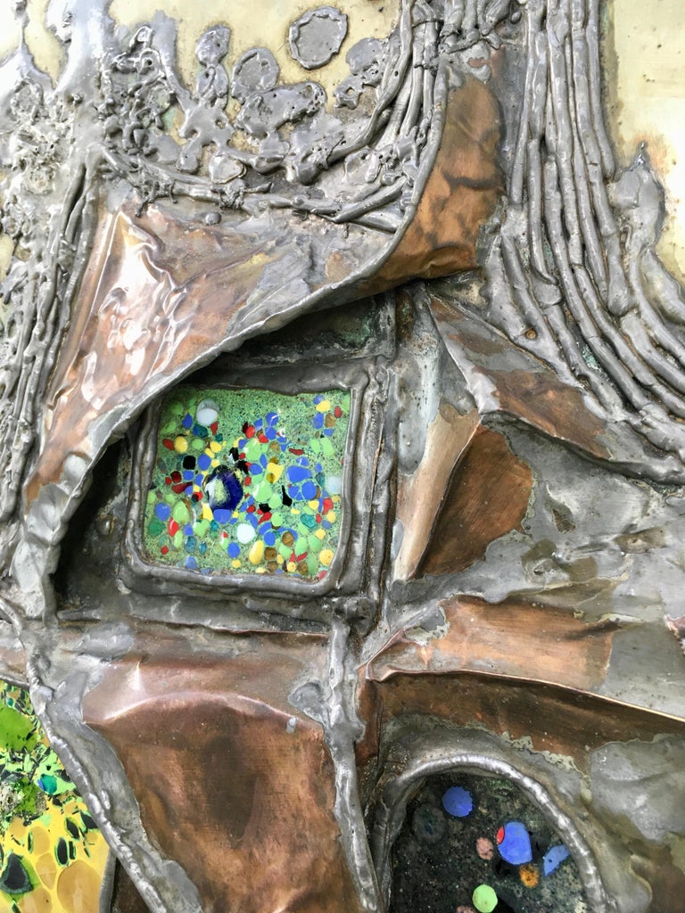 Rivka Eliav Brutalist Copper, Enamel and Stainless Steel Wall Panel II ...