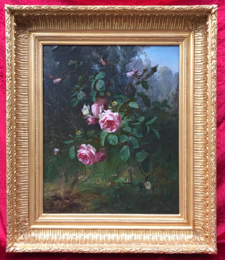 RIVOIRE François - Rosebusch and Butterflies - Original painting 1873 ...