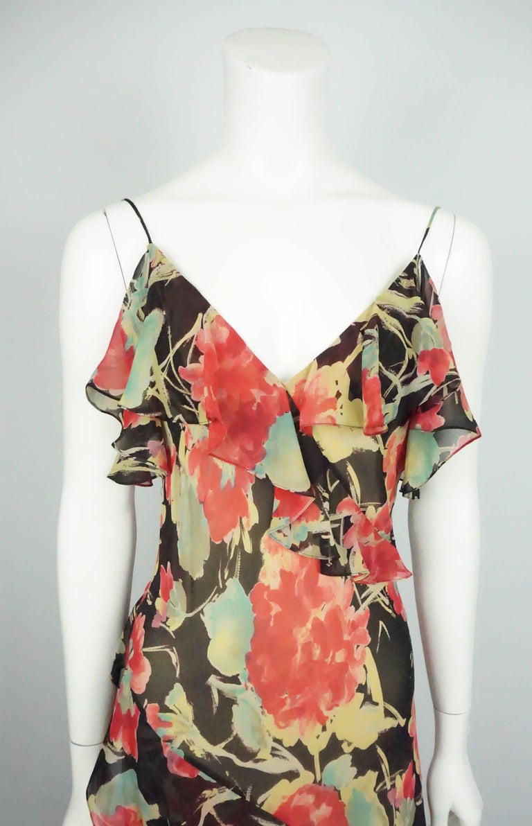 RL Purple Label Multi Print Silk Long Dress w/ Ruffles - 8 - NWT For ...