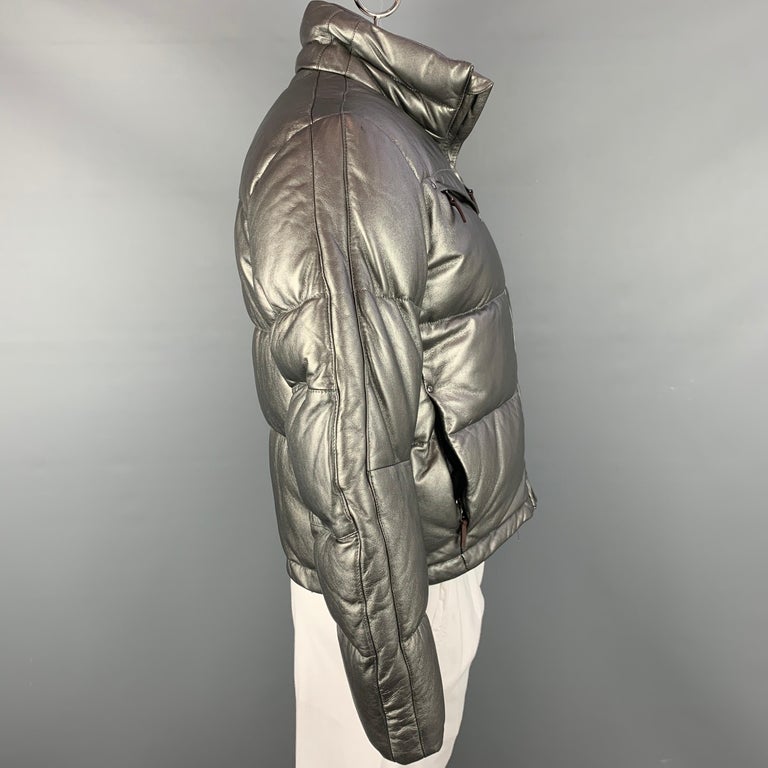 RLX by RALPH LAUREN Size L Silver Metallic Leather High Collar Jacket ...