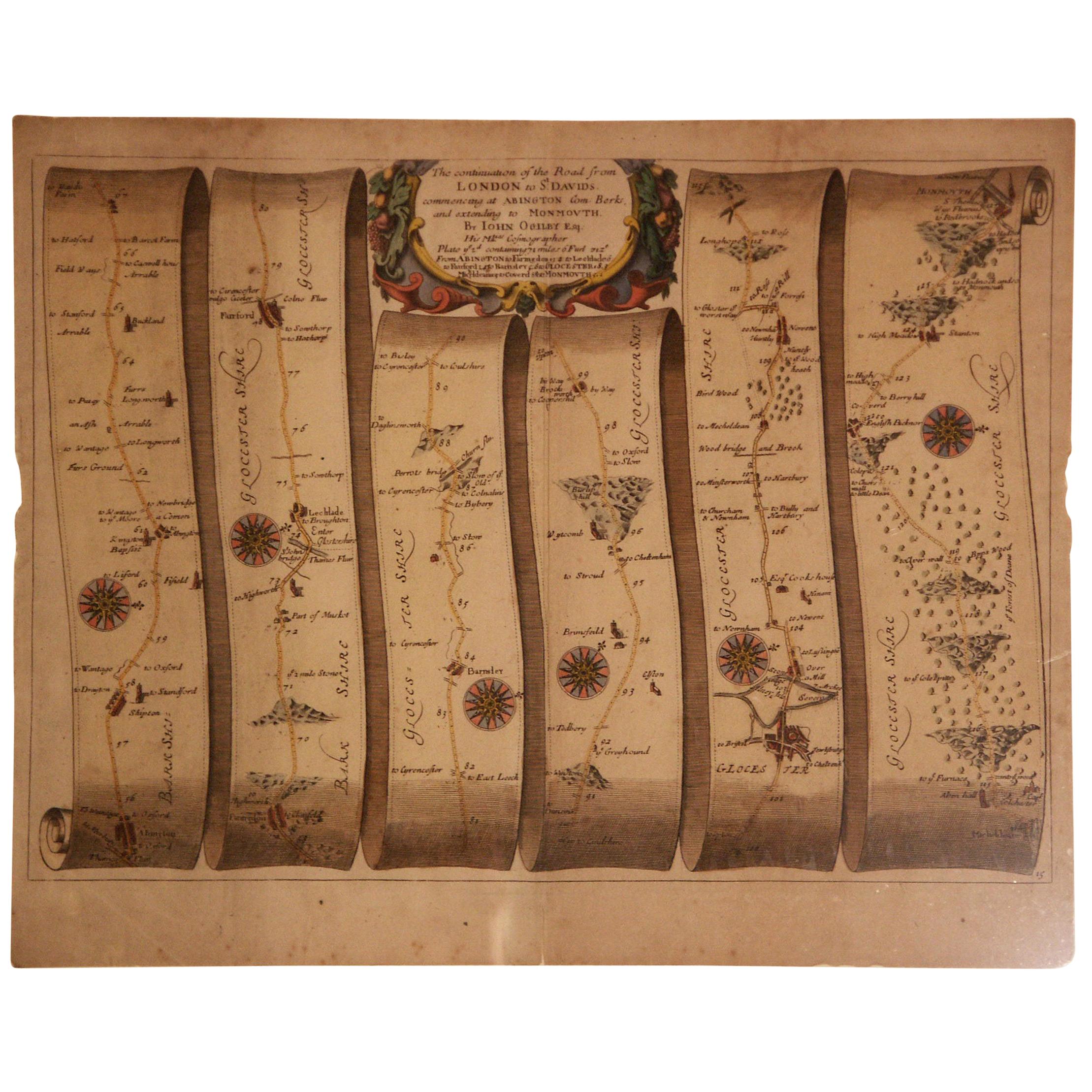 Road Map, John Ogilby, London, St David's, Britannia, No 15, Abingdon ...