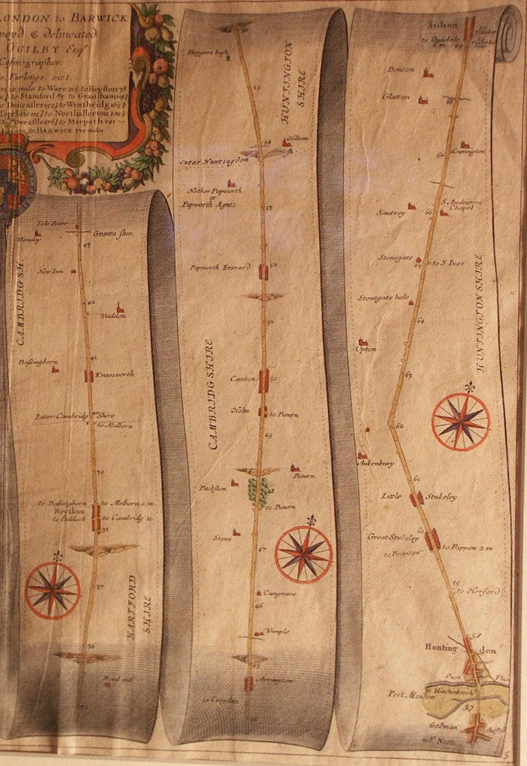 Road Map Britannia 1675/6 No 5 Road London to Barwick, London Stilton ...