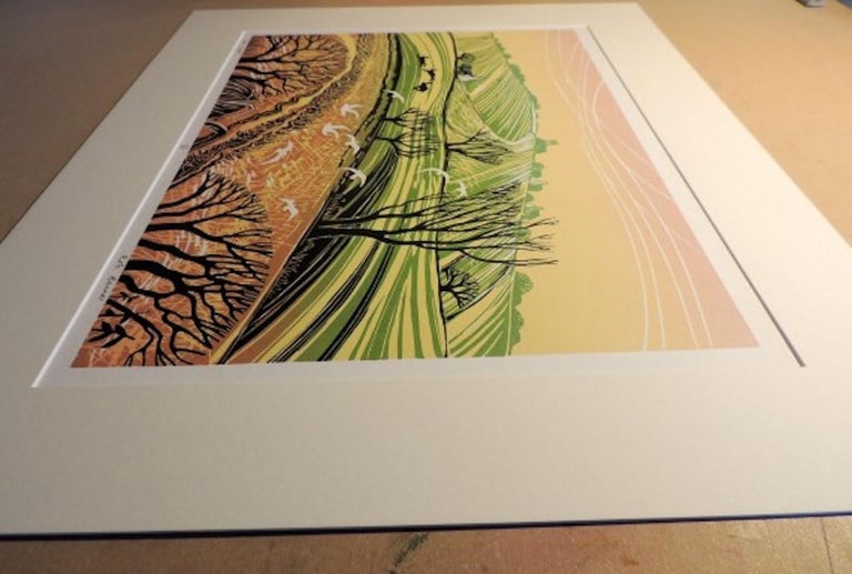 Rob Barnes - Hill Flight, Limited Edition Linocut, Landscape Print For ...