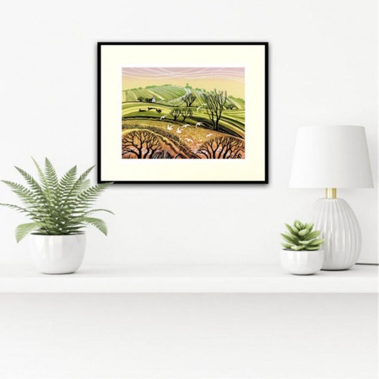 Rob Barnes - Hill Flight, Limited Edition Linocut, Landscape Print For ...