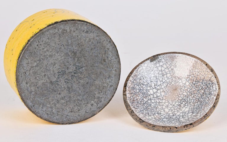 Rob Hand Yellow Raku Fired Studio Pottery Lidded Pot For Sale at 1stDibs