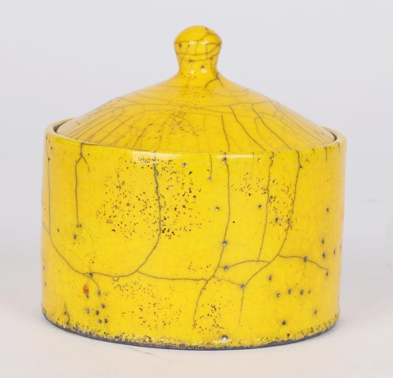 Rob Hand Yellow Raku Fired Studio Pottery Lidded Pot For Sale at 1stDibs
