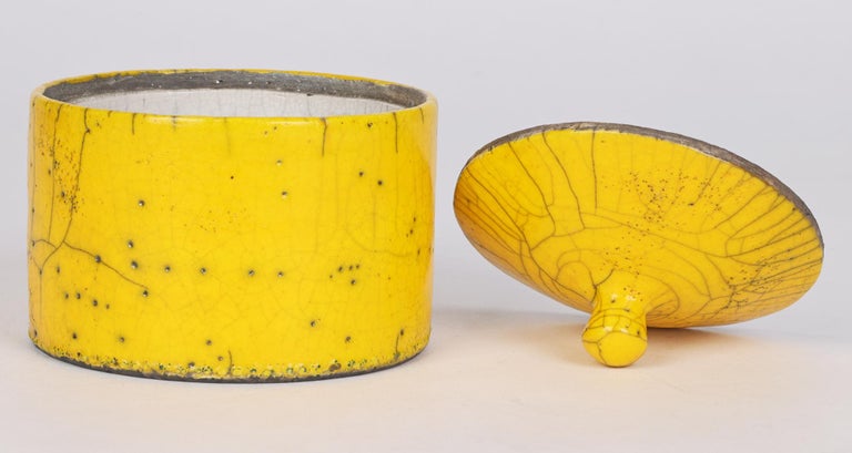 Rob Hand Yellow Raku Fired Studio Pottery Lidded Pot For Sale at 1stDibs