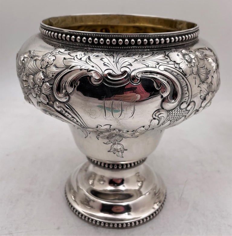 Robbins, Clark and Biddle Sterling Silver 19th Century 4-Piece Repousse Tea Set For Sale at 1stDibs