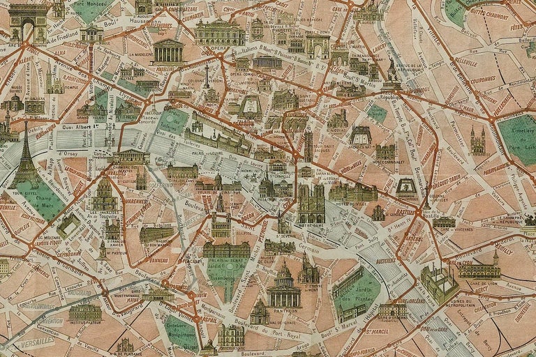 Map of Paris, Published by Robelin, Antique Pictorial Map, circa 1913 ...
