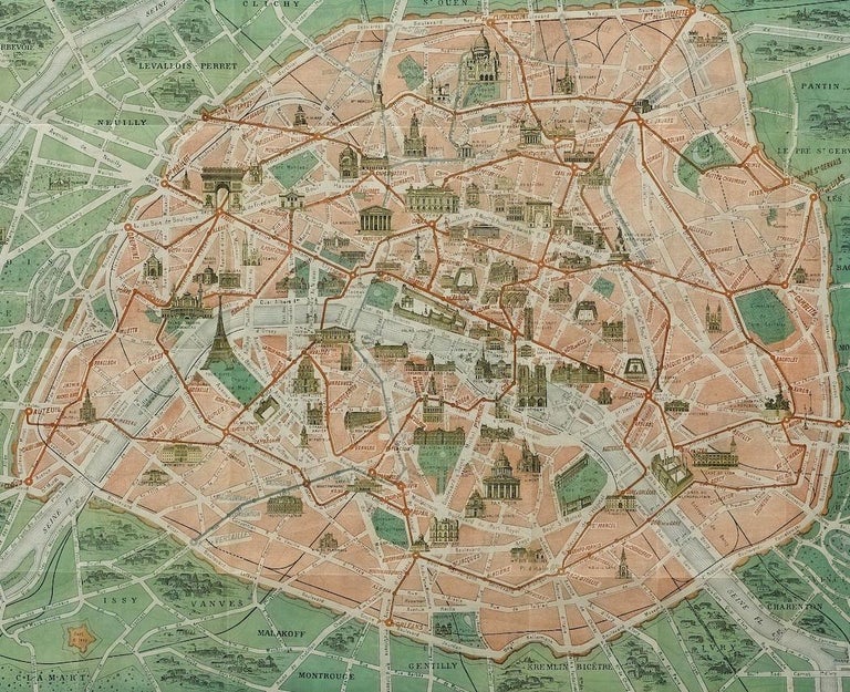 Map of Paris, Published by Robelin, Antique Pictorial Map, circa 1913 ...