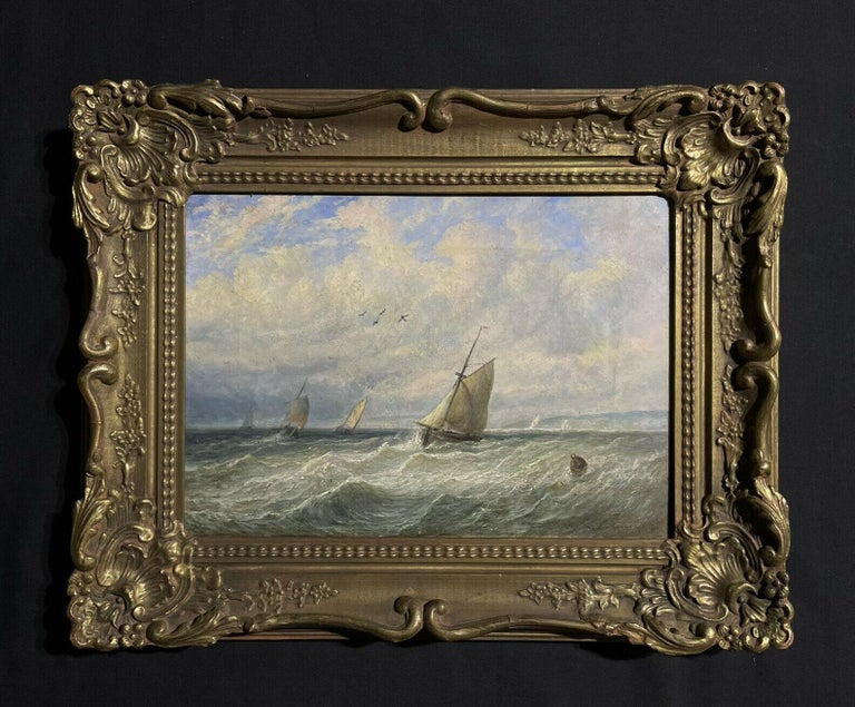 Robert Bridgehouse (1818-1881) - Fine Victorian British Oil Painting Fishing Boats on Choppy ...