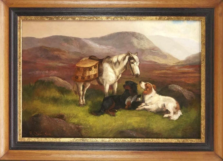 Robert Cleminson - ROBERT CLEMINSON (1864-1903) LARGE SIGNED OIL - HIGHLAND PONY and DOGS ...