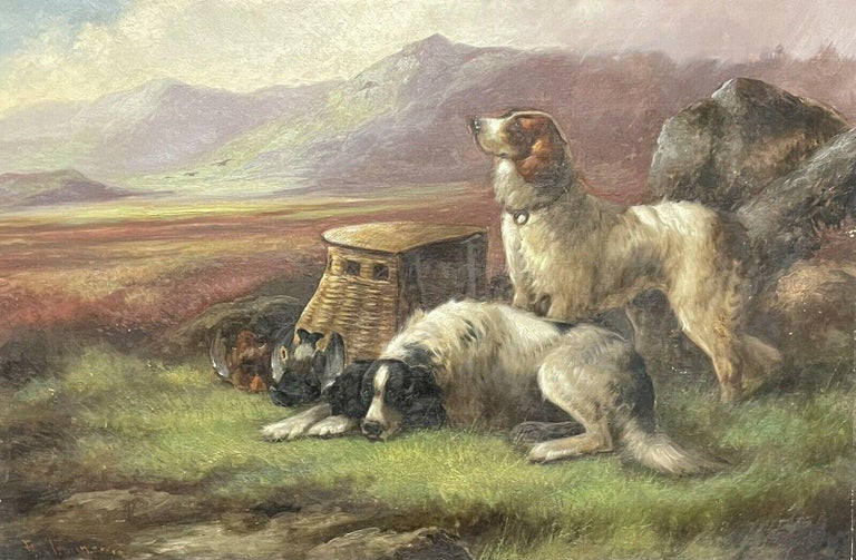 Robert Cleminson - ROBERT CLEMINSON (1864-1903) LARGE SIGNED OIL - HIGHLAND SETTER DOGS ...