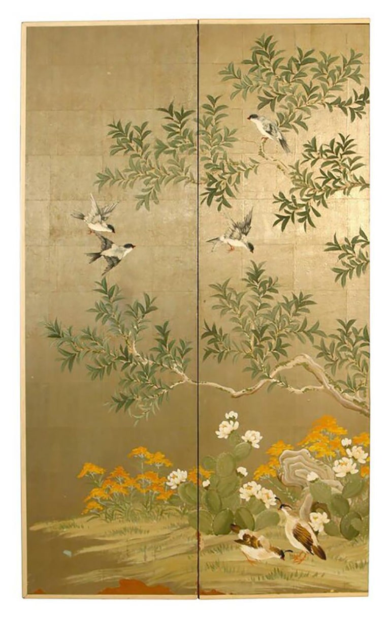 Robert Crowder Four-Panel Hand Painted Screen at 1stDibs
