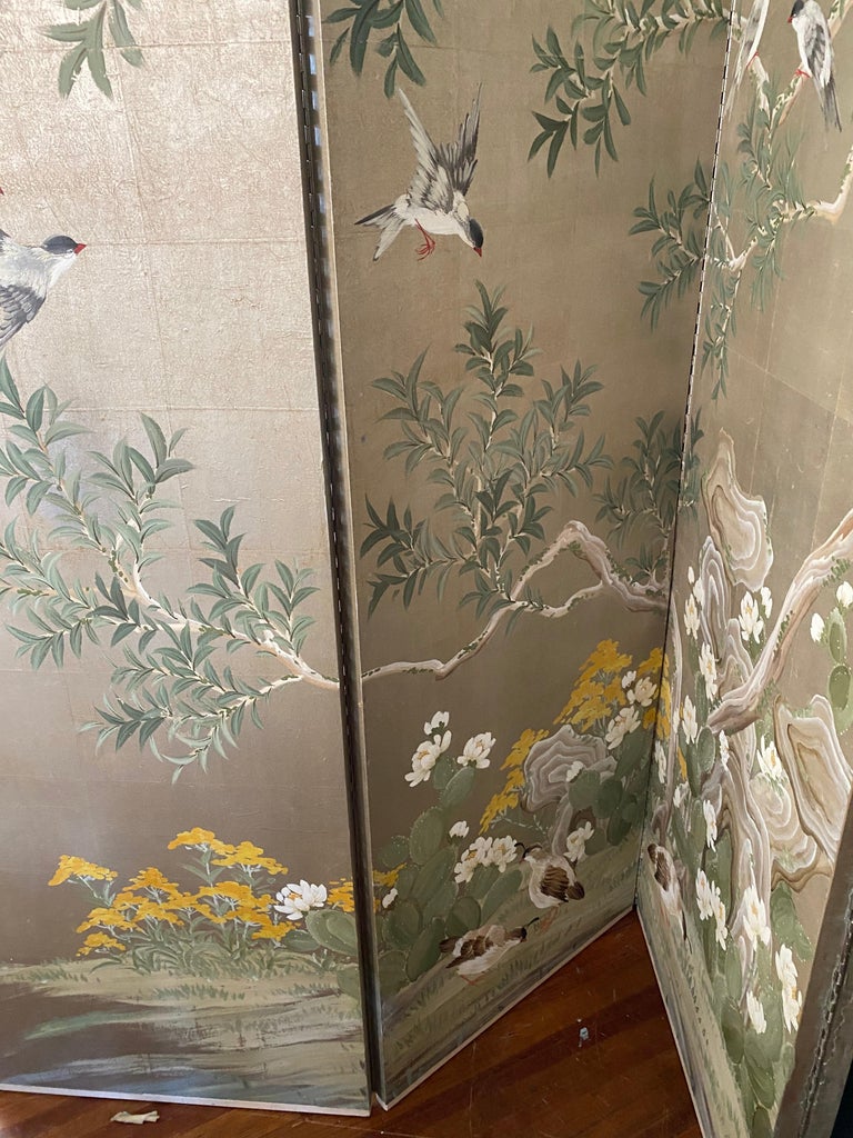 Robert Crowder Four-Panel Hand Painted Screen at 1stDibs