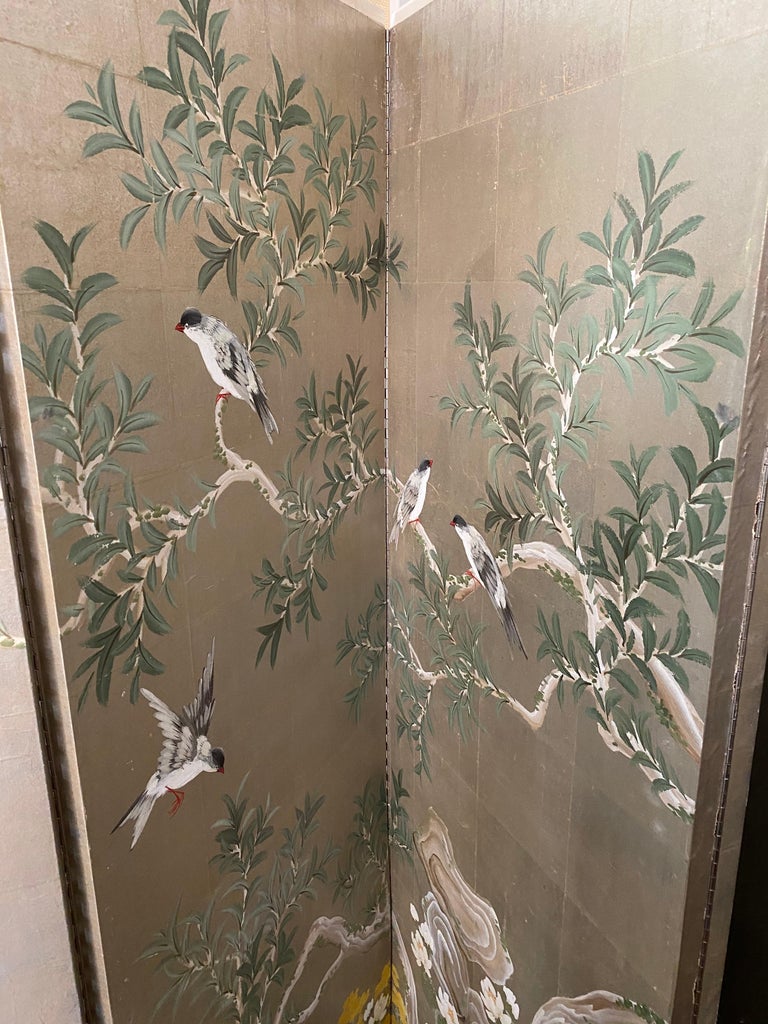 Robert Crowder Four-Panel Hand Painted Screen at 1stDibs