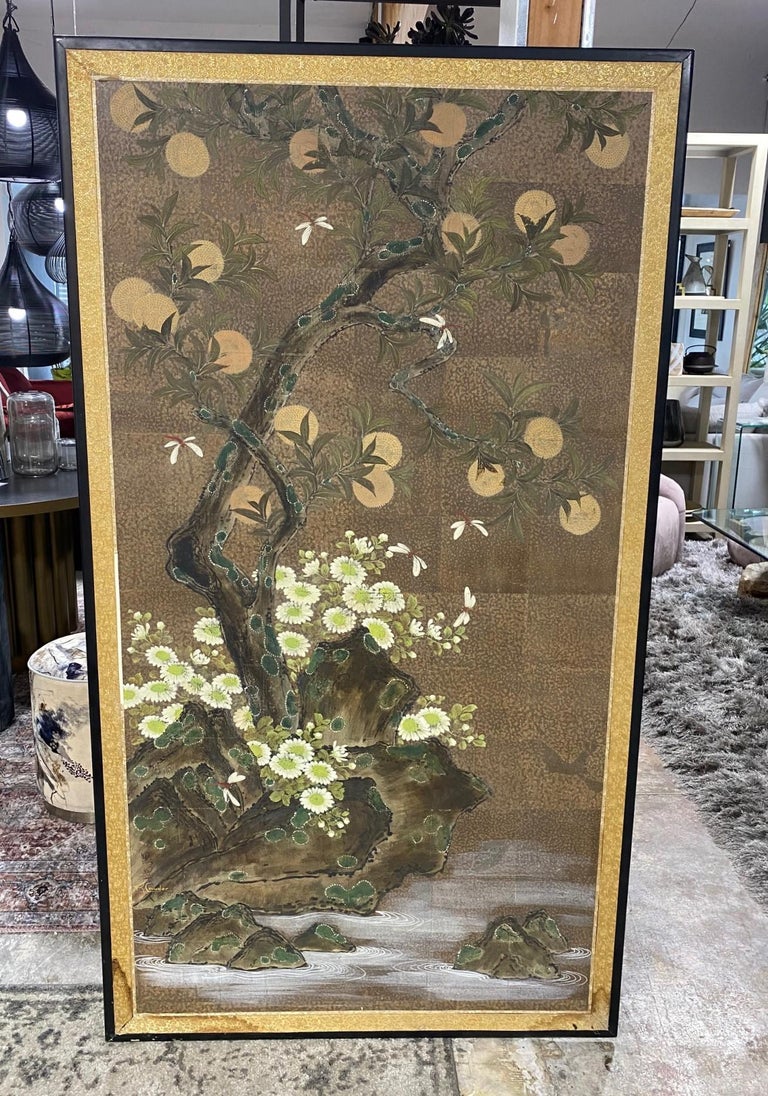 Robert Crowder Signed Japanese Asian Single-Panel Byobu Screen Nihonga ...