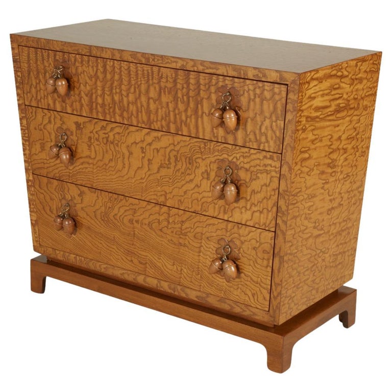 Robert Dorr, Jr. for Johan Tapp American Mid-Century Burl Oak 3-Drawer Commode For Sale at 1stDibs