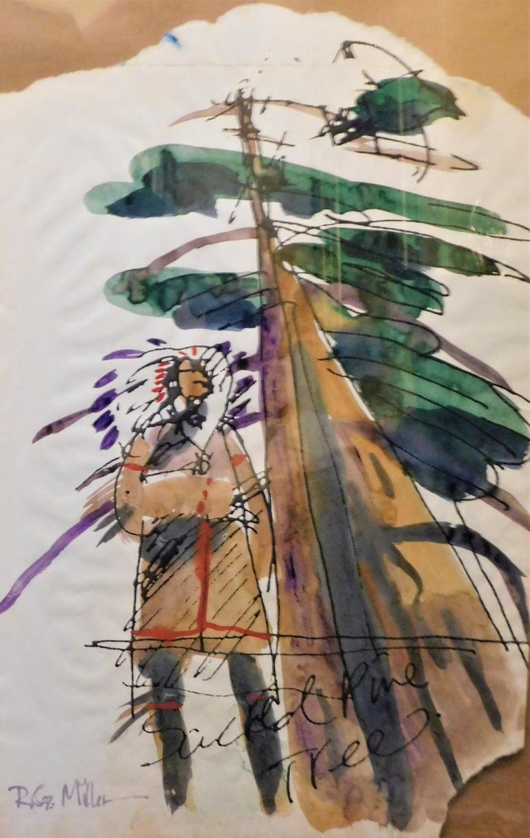 Robert Gary Miller Native American Signed Watercolor "Sacred Pine Tree ...