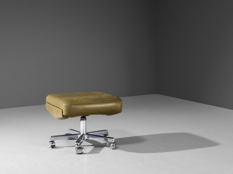Robert Hausmann for De Sede Ottoman in Olive Green Leather and Steel ...