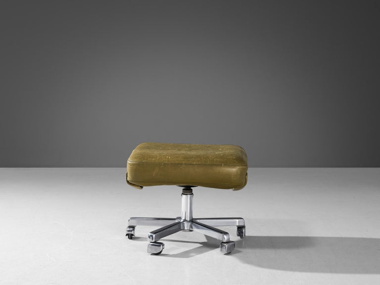 Robert Hausmann for De Sede Ottoman in Olive Green Leather and Steel ...