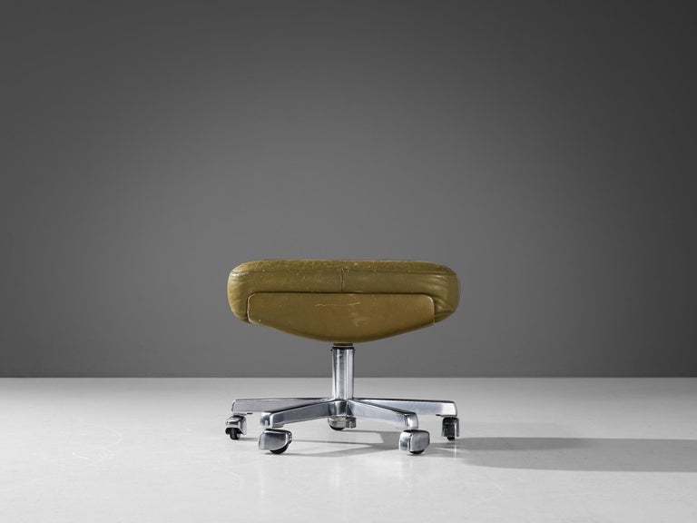 Robert Hausmann for De Sede Ottoman in Olive Green Leather and Steel ...