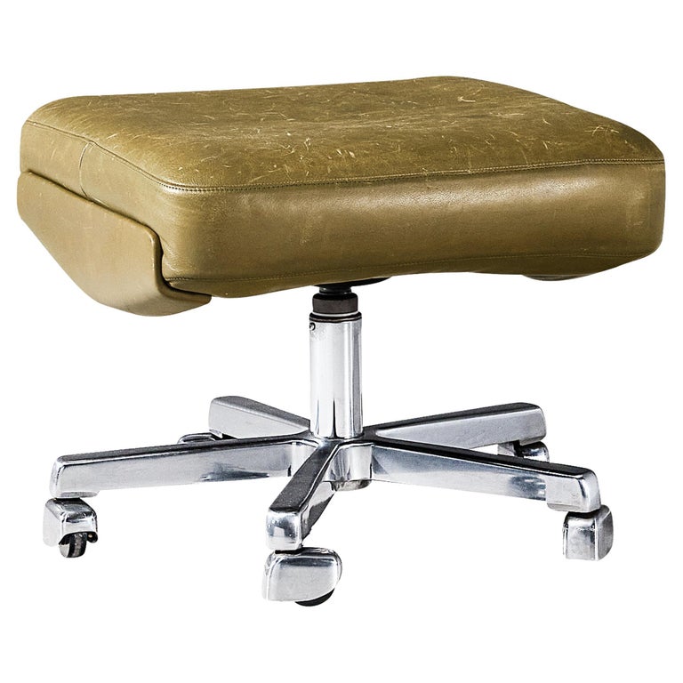 Robert Hausmann for De Sede Ottoman in Olive Green Leather and Steel ...