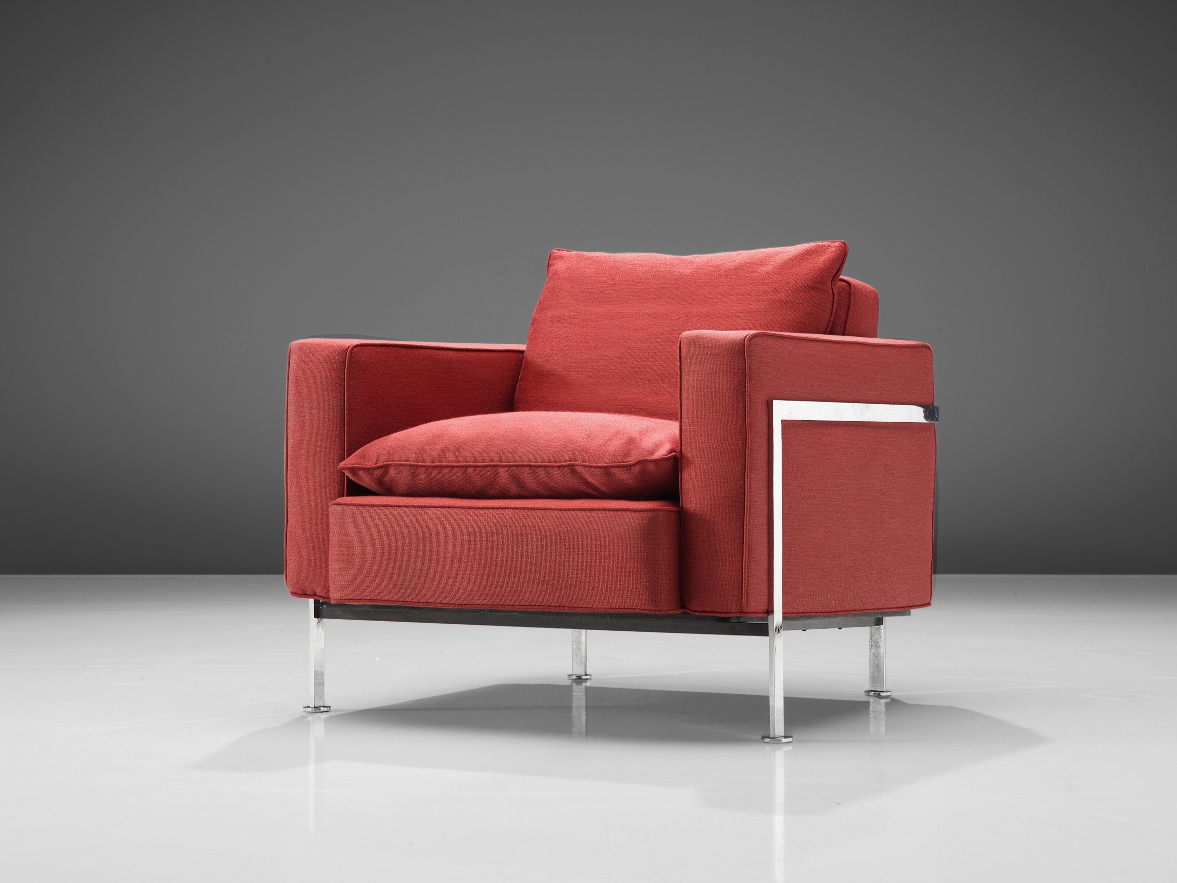 Robert Haussmann for De Sede Armchair in Red Fabric and Steel For Sale ...
