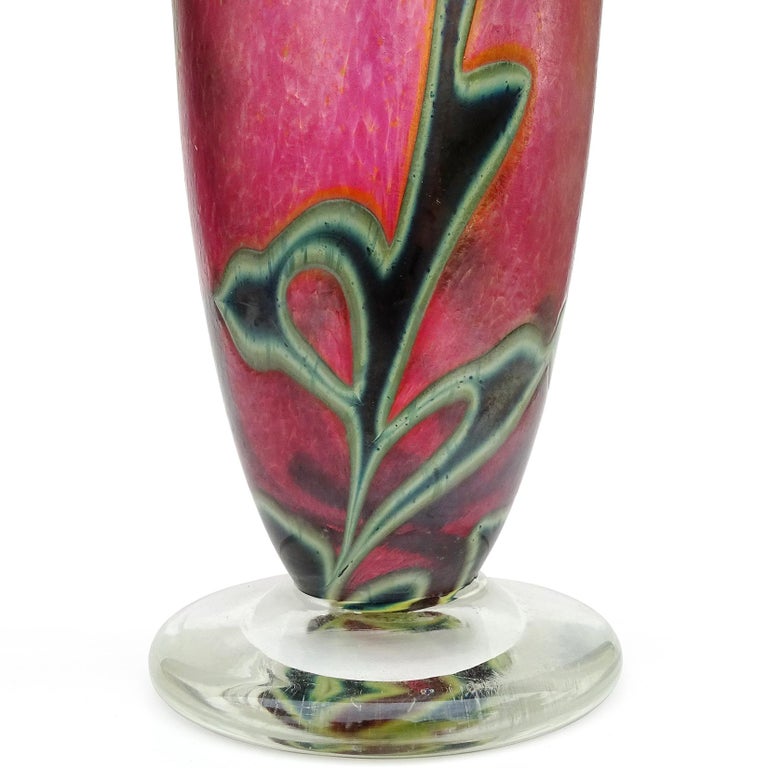 Robert Held Signed Iridescent Pink White Tulips Art Glass Footed ...