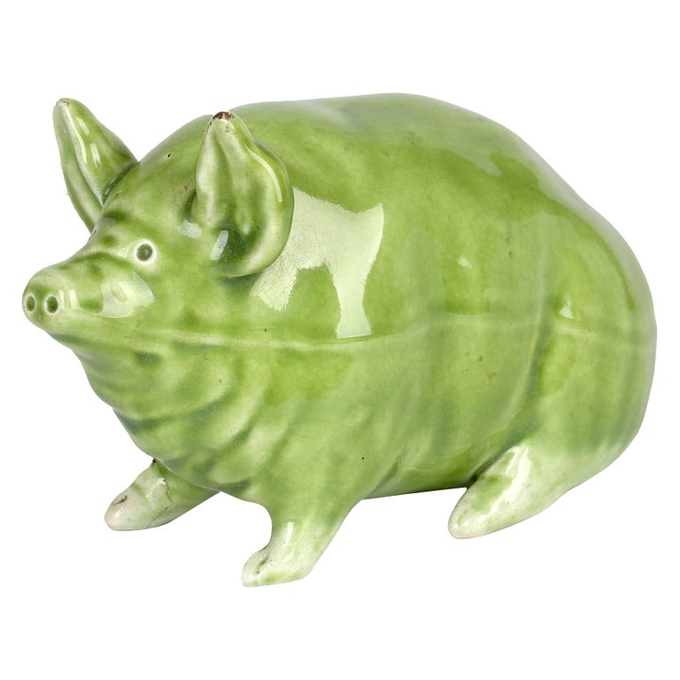 Robert Heron Scottish Wemyss Lime Green Glazed Pottery Pig For Sale at ...