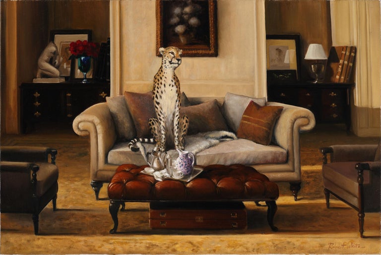 Robert Kenneth White - "Cheetah For Tea" Original Oil Painting by ...