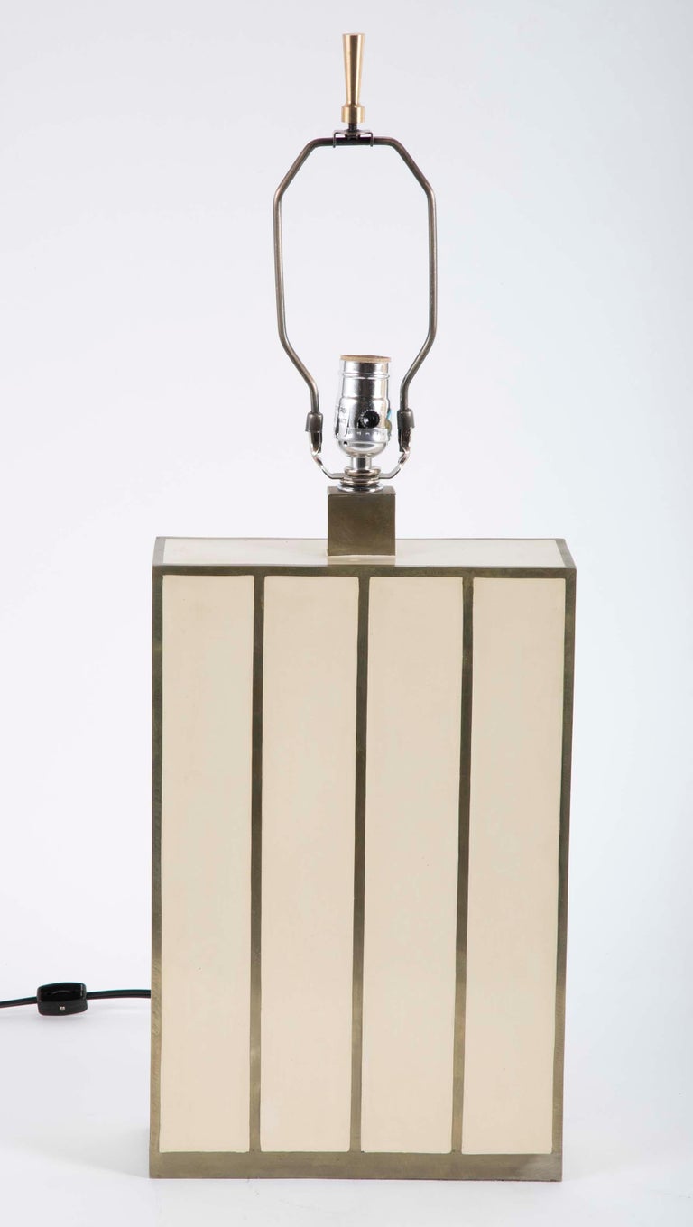 Robert Kuo Table Lamp with Ivory Colored Panels and Brass Banding at ...