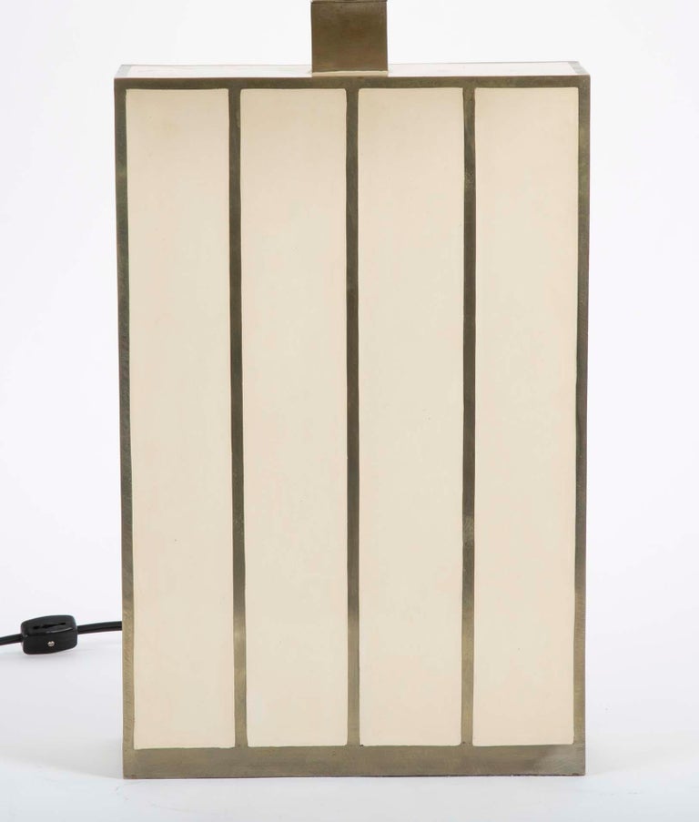 Robert Kuo Table Lamp with Ivory Colored Panels and Brass Banding at ...