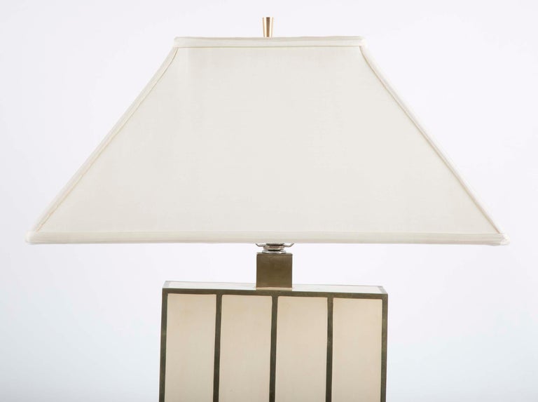 Robert Kuo Table Lamp with Ivory Colored Panels and Brass Banding at ...
