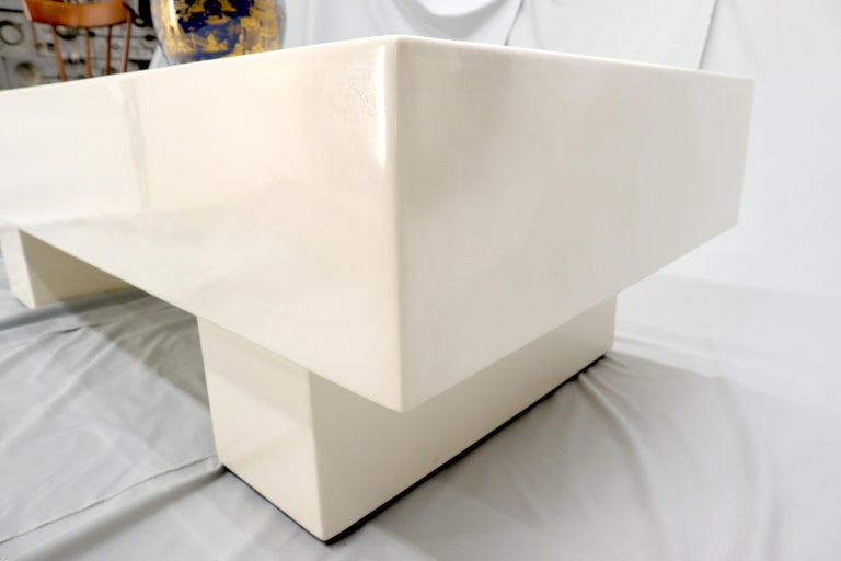 Mid Century Modern Double Pedestal Thick Cream Off-White Lacquer Coffee ...