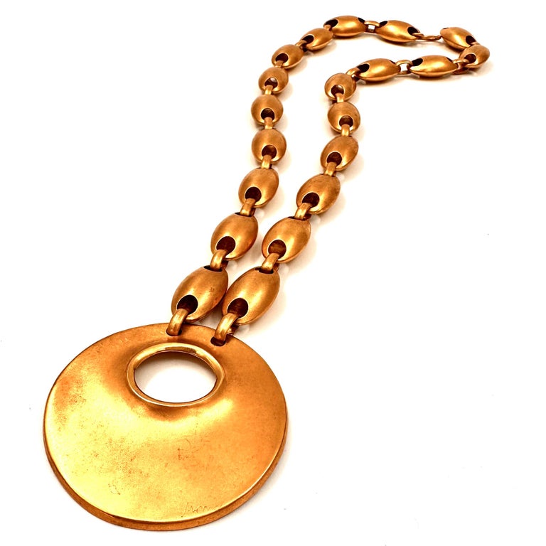 Robert Lee Morris Long Gold Plated Egg Chain Necklace with Crater ...