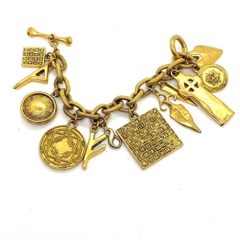 Robert Lee Morris Matte Gold Plated Occult Symbols Charm Bracelet For Sale at 1stDibs