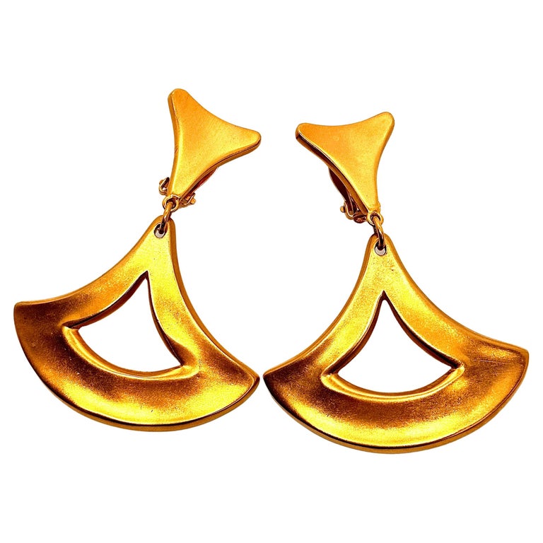 Robert Lee Morris Matte Gold Plated Wide Arc Dangling Earrings For Sale at 1stDibs