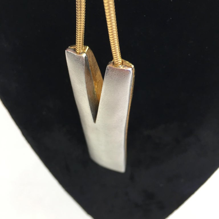 Modernist Reversible Matte Gold/Silver Necklace For Sale at 1stDibs