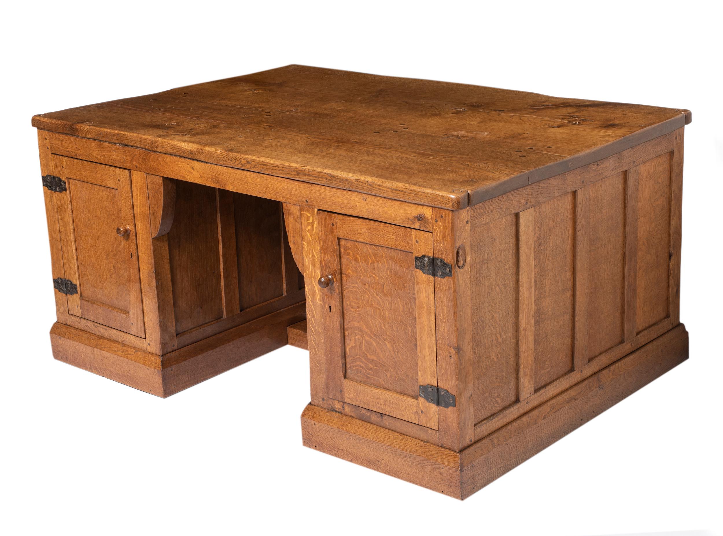 Robert Mouseman Thompson Oak Partners Desk, England, 1930 at 1stDibs
