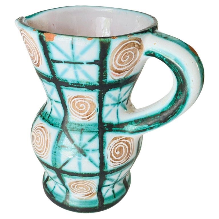 Robert Picault Ceramic Pitcher Vallauris Green and Brown Color France ...