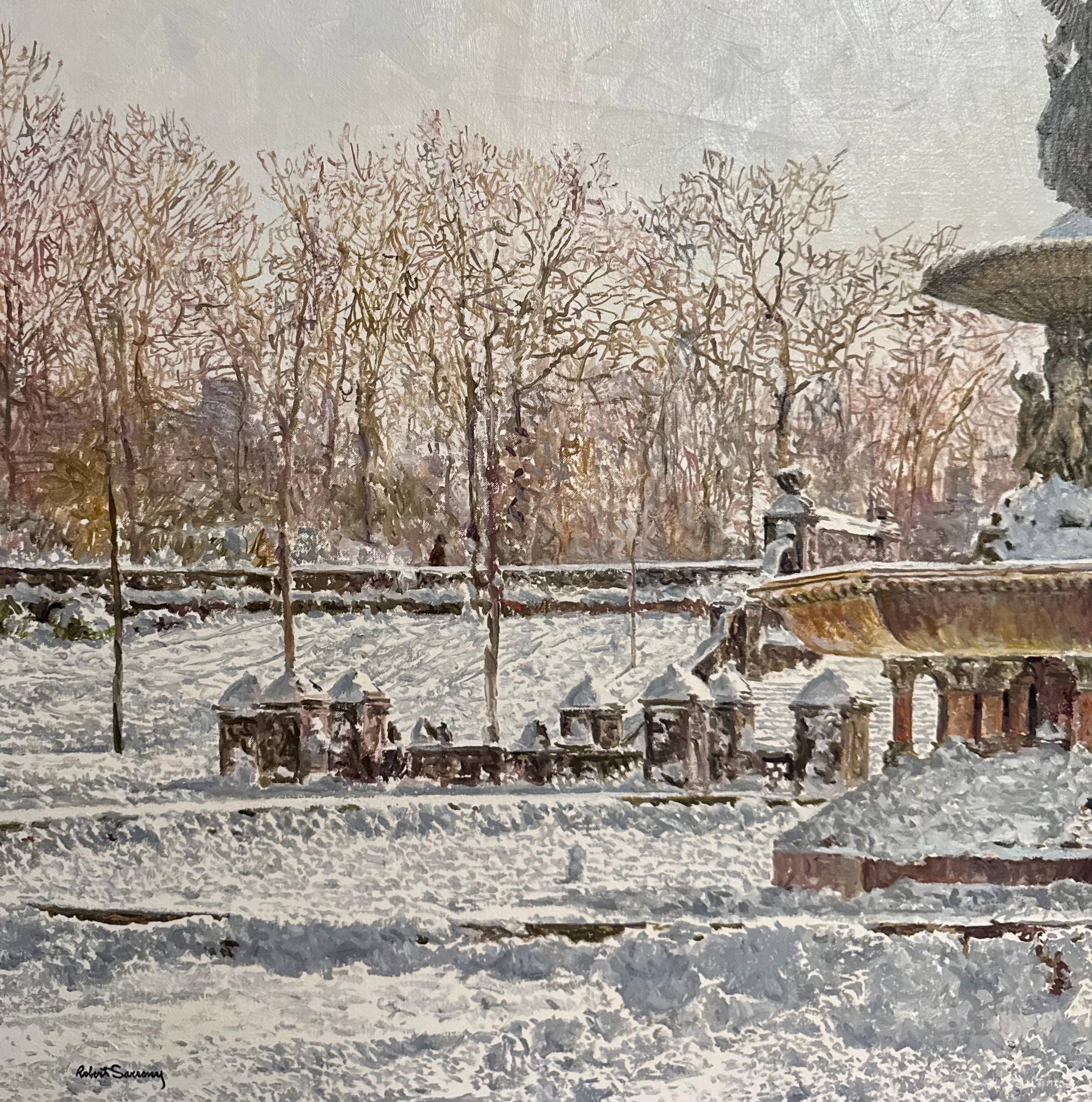Robert Sarsony - Large Oil Painting Central Park in Winter Robert ...